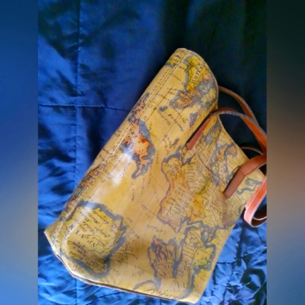 Patricia Nash Leather World Map Traveler Tote - Gem
